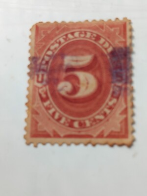1879 J4 , 5 CENT POSTAGE DUE RED BROWN VERY RARE STAMP LIGHTLY USED ...