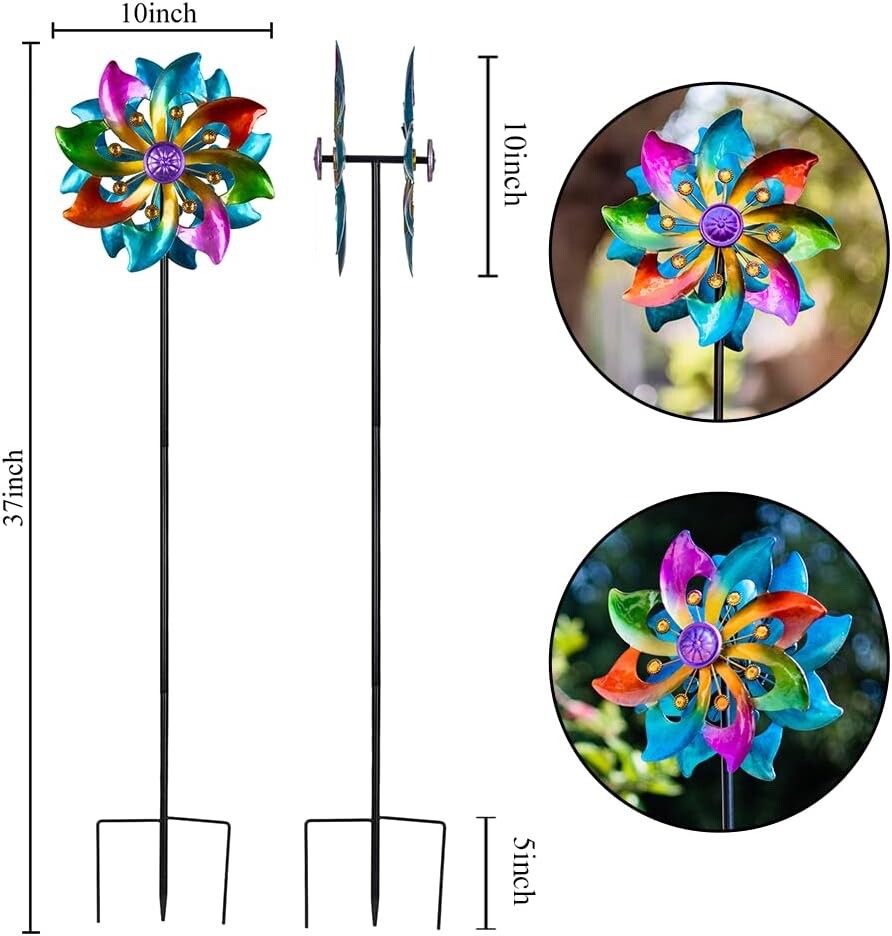 Wind Spinner Pinwheel Mini s With Garden Stake, Set Of 3 - Copper Metal ...