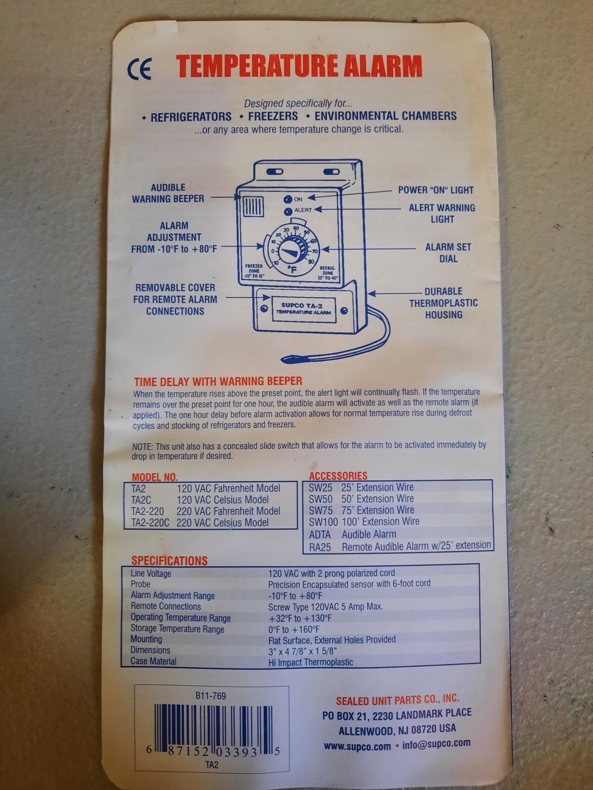 Supco TA2 120 VAC Fahrenheit Model Temperature Alarm | eBay