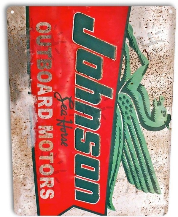 Johnson Outboard Sea Horse Motors Logo Retro Boat Shop Wall Decor Metal ...