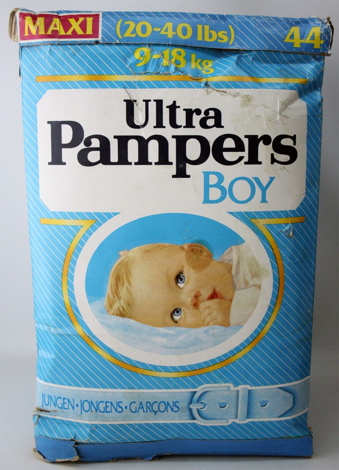 VINTAGE 80's ULTRA PAMPERS BOY 9-18kg 20-40lbs MAXI PLASTIC DIAPERS NEW ...