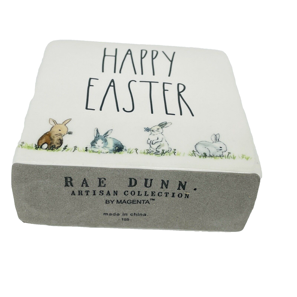 RAE DUNN HAPPY EASTER SQUARE EASTER BUNNIES 4 X 4 SIGN DECORATION | eBay