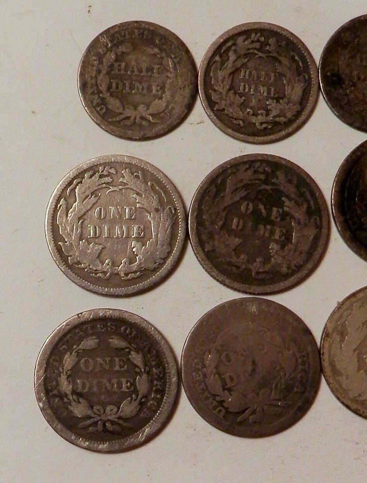 12 US Seated Liberty Half Dimes & Dimes 90% Silver Coins 1848-1876 | eBay