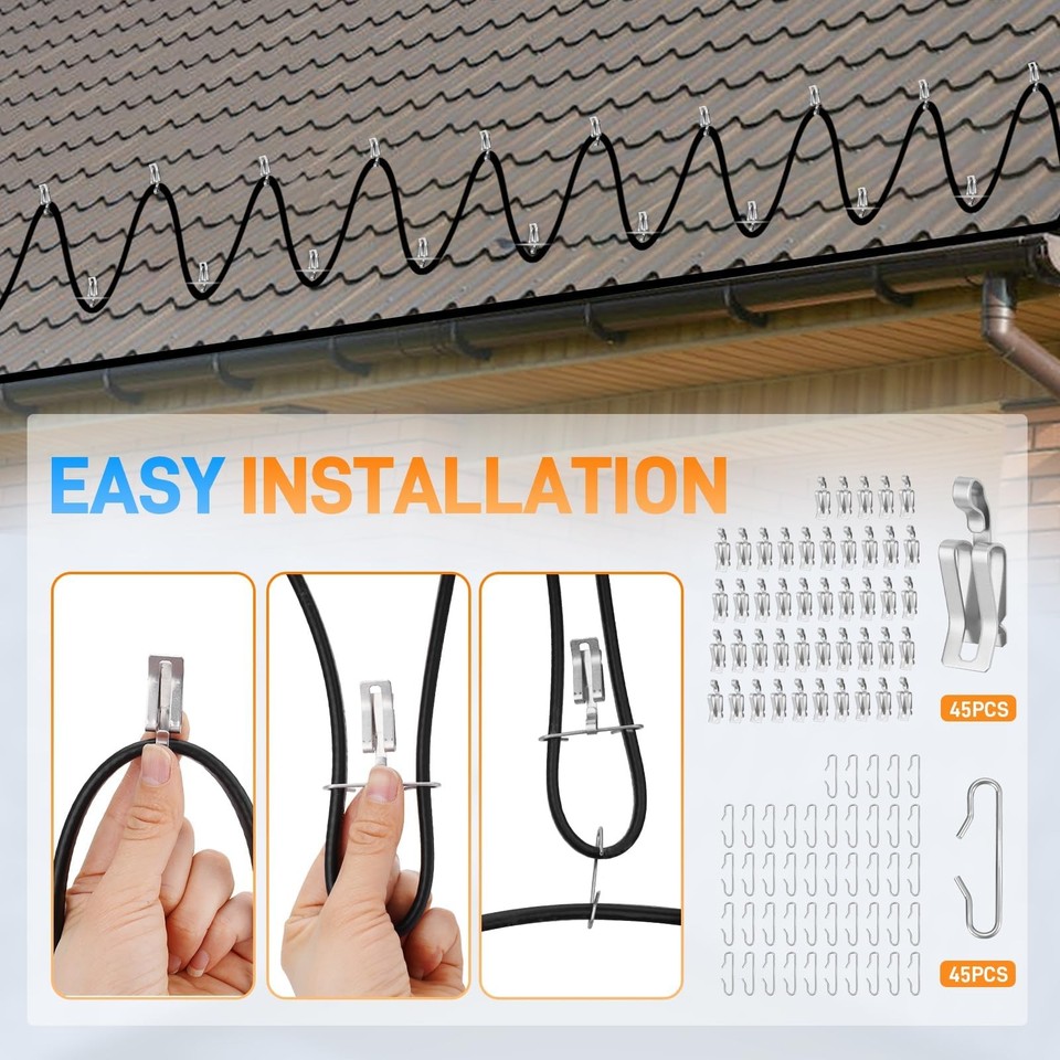 100FT Roof & Gutter Heat Cable 8W/FT Heat Tape for Roof and Gutters ...