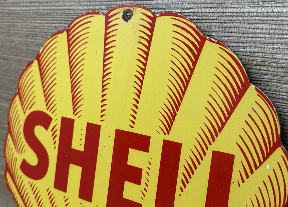VINTAGE SHELL GASOLINE PORCELAIN SIGN GAS STATION PUMP PLATE MOTOR OIL ...