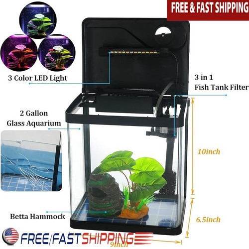 Betta Fish Tank Self Cleaning Aquarium Starter Kit LED W/LED Light ...