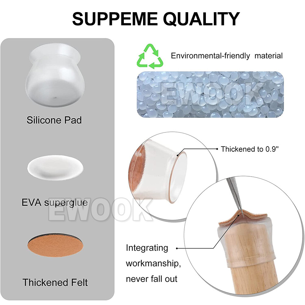 32pcs Upgraded Ruby Slider Silicone Chair Leg Floor Protectors Felt for ...