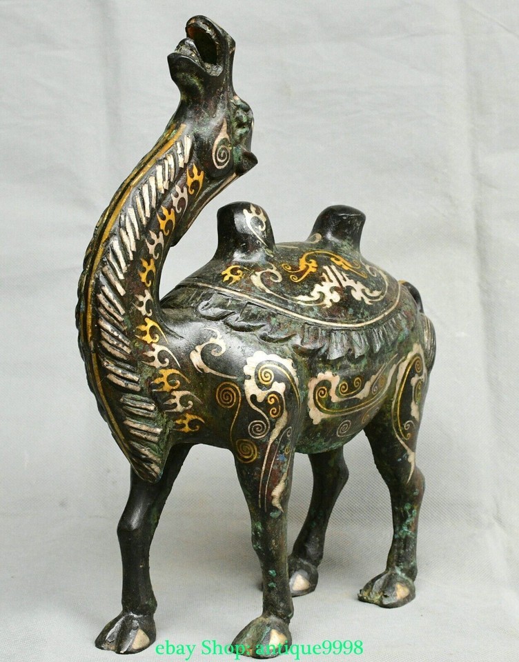 12.5'' Ancient Old Dynasty Bronze Ware Silver Gilt Camel Llama Animal ...