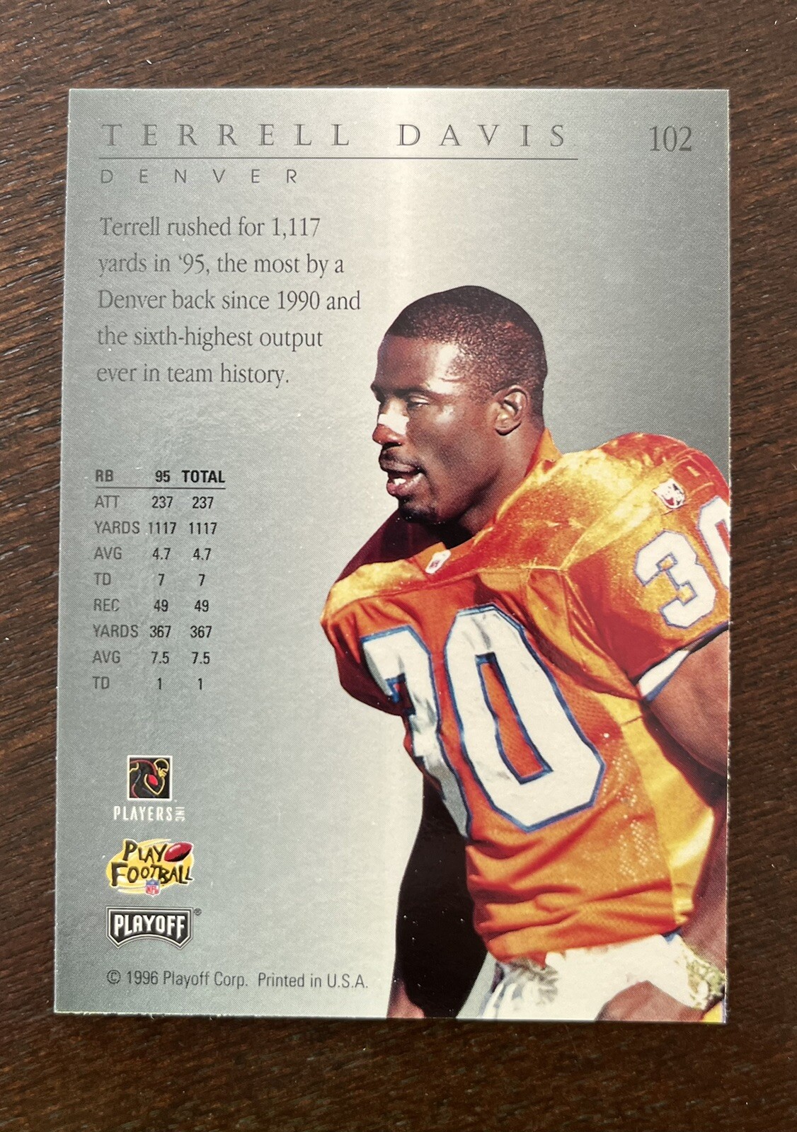 Terrell Davis Rookie Card 1996 Playoff Trophy Contenders #102 Broncos ...