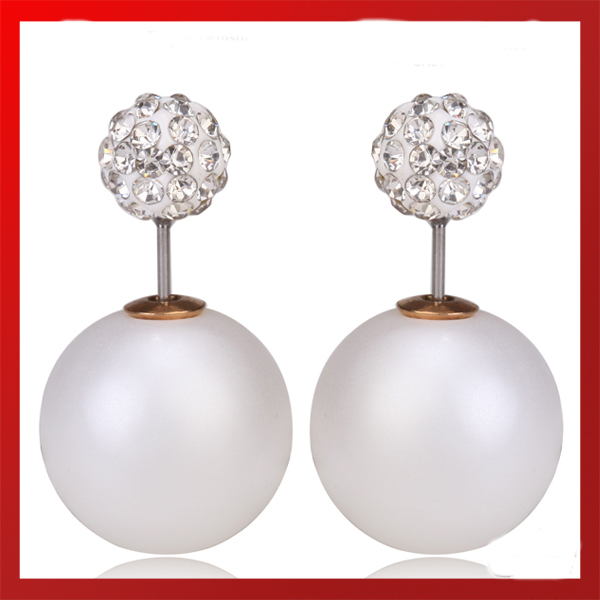 Doppel zwei Perlen Ohrringe Shamballa Strass Kristall Gold Silber ...