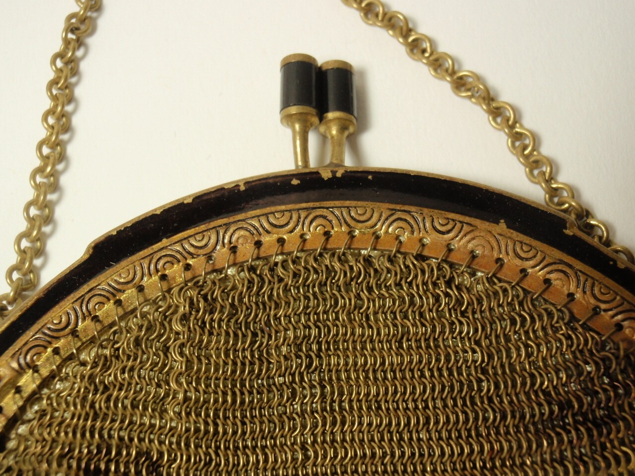Vintage Germany Brown Enamel Frame Mesh Purse - Gem