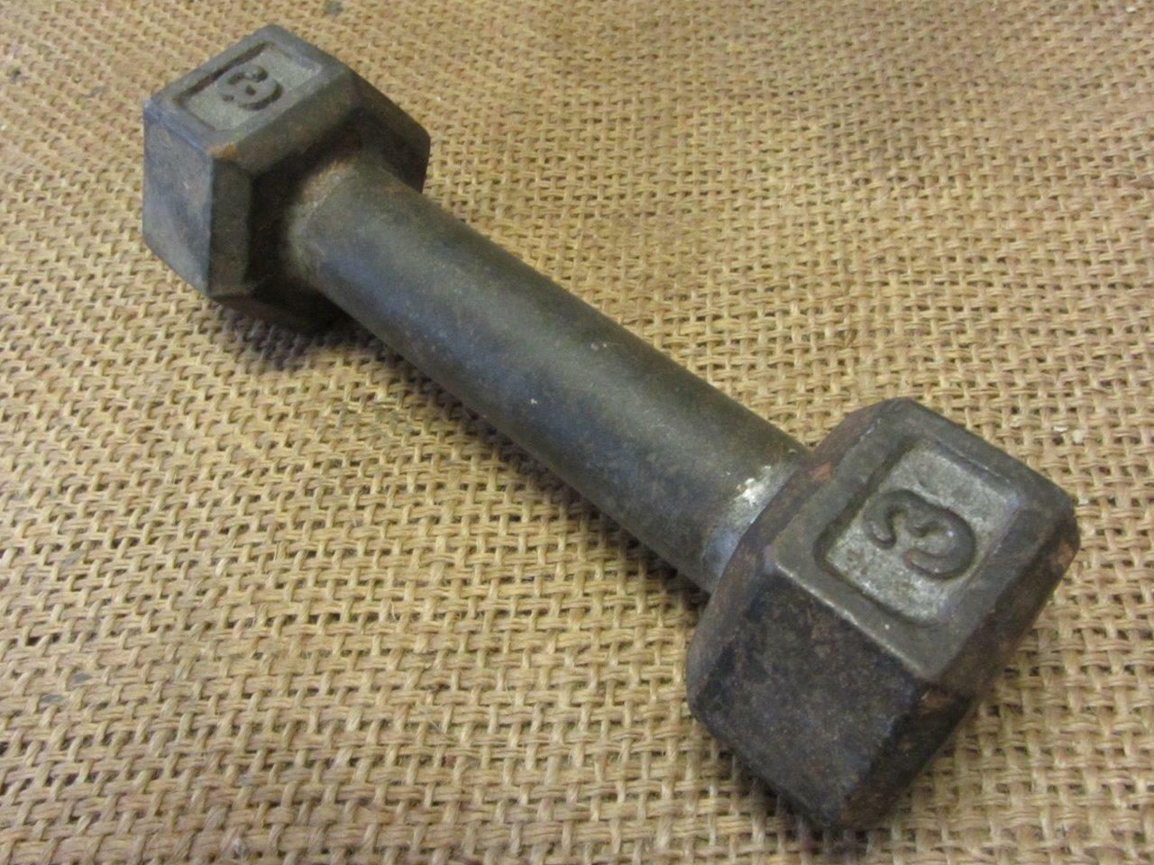 Vintage 3# Cast Iron Dumbell Antique Old Weights Gym Weight Training ...