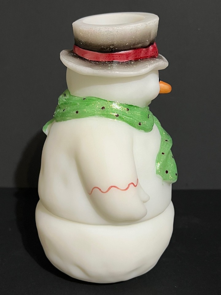 Fenton Art Glass Painted Snowman Fairy Light 5940 hand painted by P ...