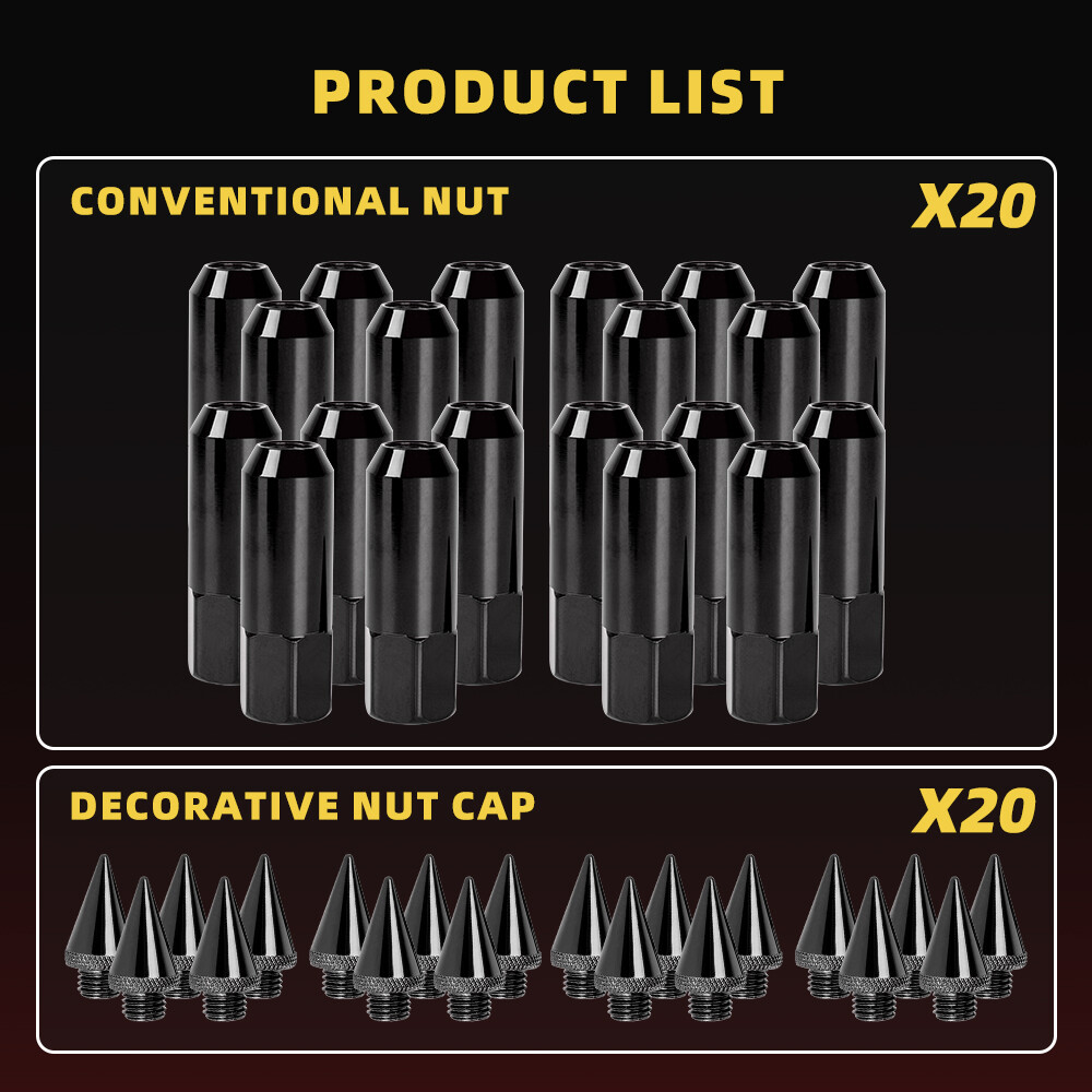 20Pcs Forged Steel Racing Spike Lug Nuts 20PCS M12 x 1.5mm M12 x 1.25mm ...