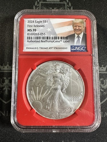 2024 American Silver Eagle 1 oz Silver Red Core Donald Trump NGC MS70 ...