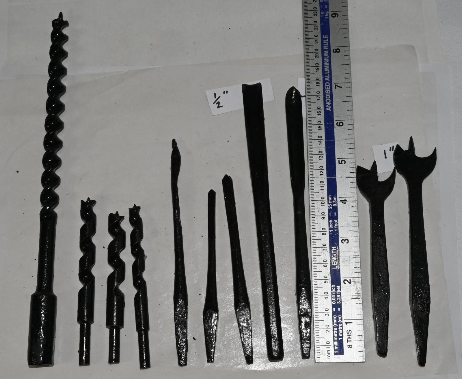 Vintage 7 BRACE BITS Spoon, Swiss, Centre & Nose, 4 DRILLS Painted ...