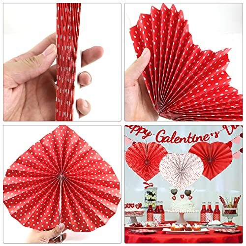 6 Pieces Paper Fan Heart Decoration Red Heart Paper Fans Valentines Day ...