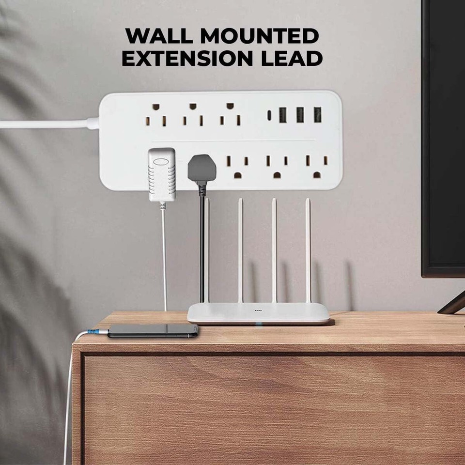 4FT Power Strip Surge Protector 8 AC Outlets 3 USB Ports + Type C Port ...