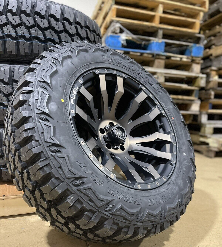 4 20x10 Fuel D674 Blitz Black Wheels Rims 35" MT Tires 6x5.5 Dodge Ram ...