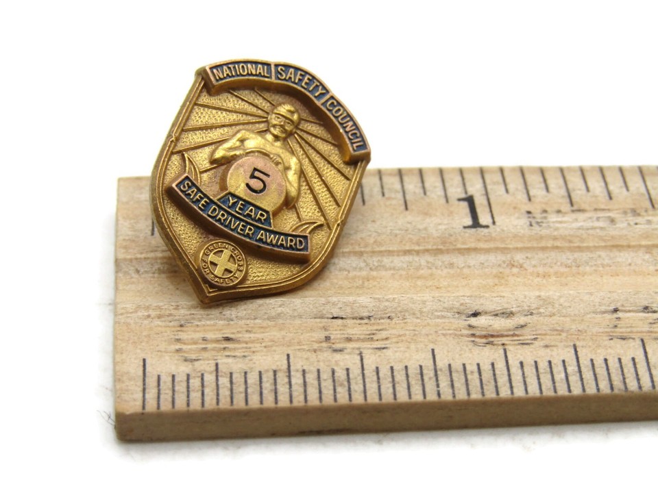 National Safety Council 5 Year Safe Driver Award Screw Back Pin Gold ...