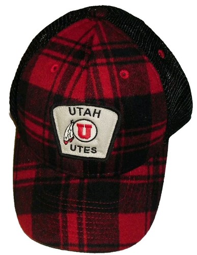 Utah Utes University Mens Snapback Trucker hat Cap Red Black plaid New ...