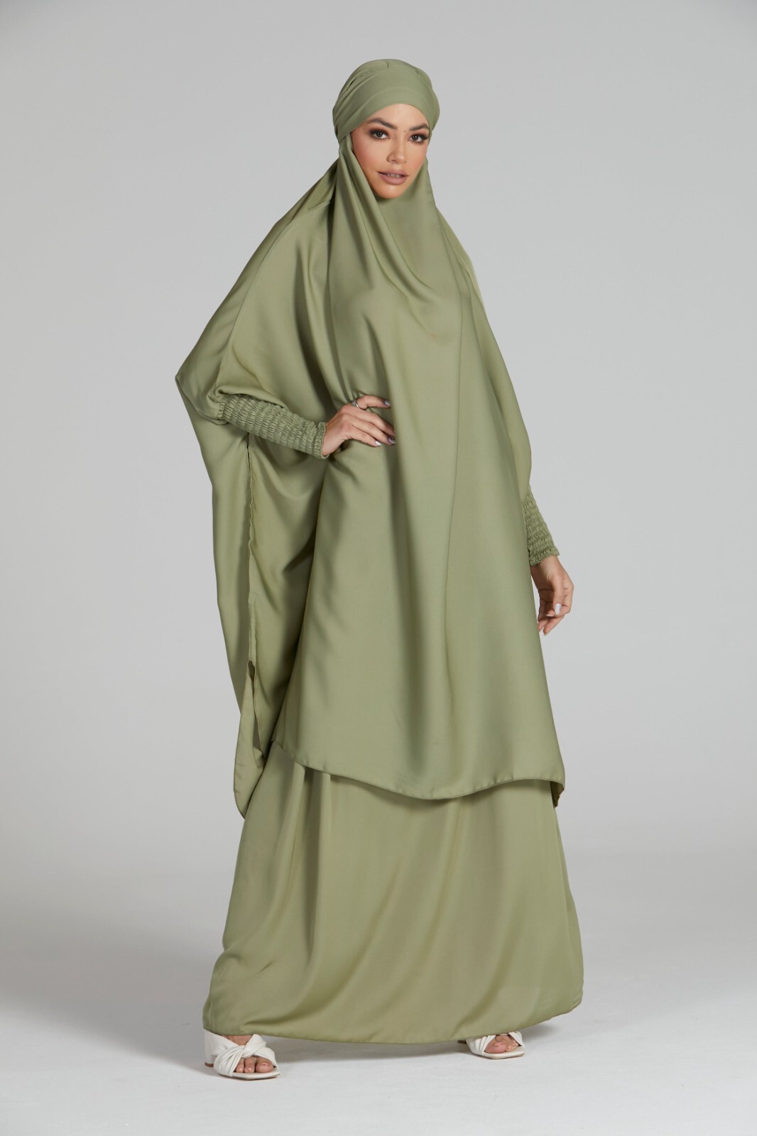 Two Piece Knee Length Jilbab Khimar Style Abaya and Skirt All Color ...