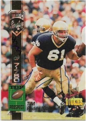 TIM RUDDY CERTIFIED Signed Auto 1994 card Notre Dame Fighting Irish ...