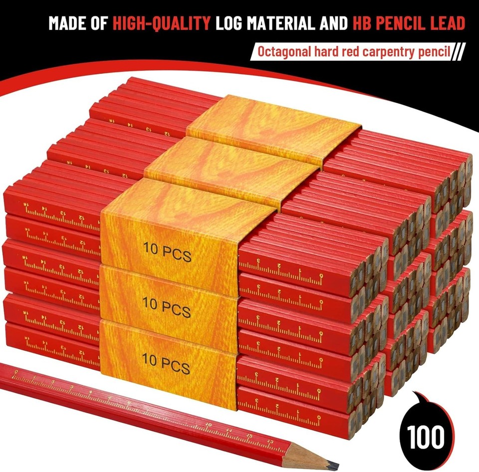 100 Pcs Carpenter Pencils, Octagonal Hard Black 1 Count (Pack of 100 ...