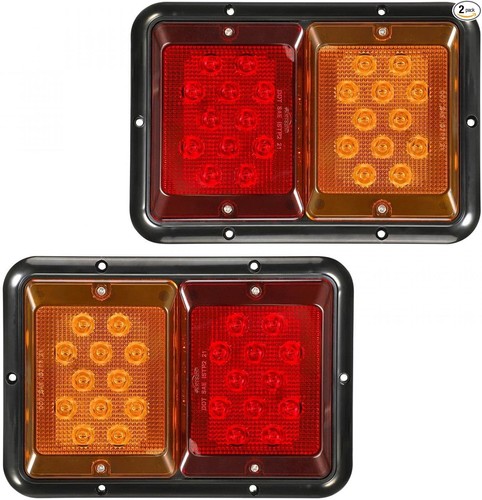 2Pcs Double Led Trailer Tail Lights Horizontal Mount Dual Stop-Red ...