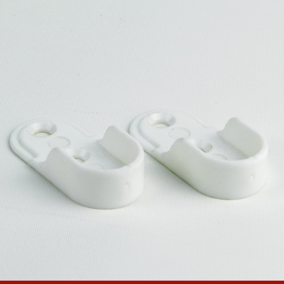 2 White Wardrobe Rail Hanger Rod Fitting Standard End Support Tube Oval ...