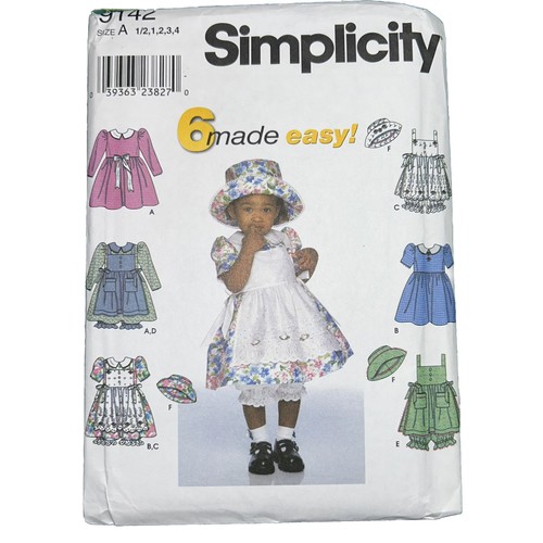 Simplicity 9142 Sewing Pattern Sz 1/2-4 Toddlers Dress Pinafore Panties ...
