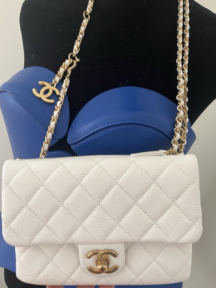 Chanel Pick Me Up White Waist Belt Bag Small Caviar Shiny Leather Bag ...