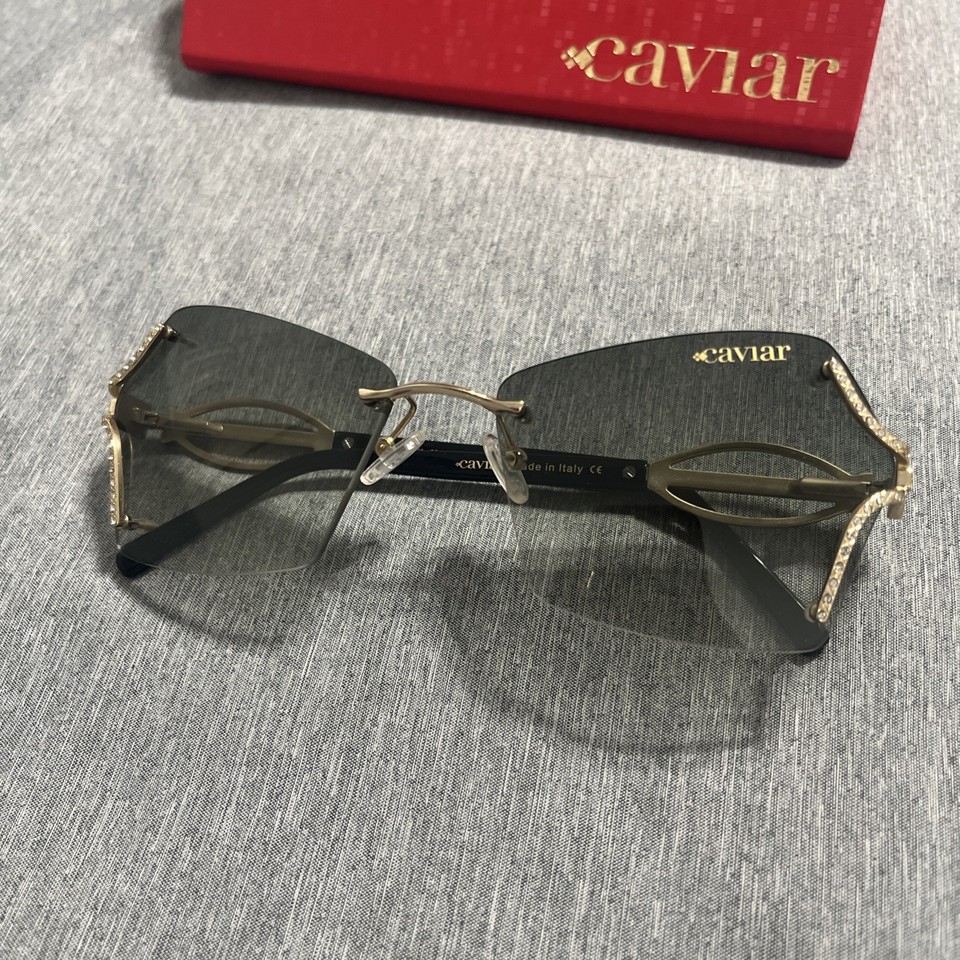 Caviar Rimless Sunglasses Swarovski Crystals Gold Frameless Eyewear | eBay