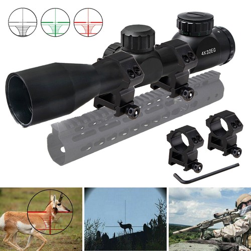 4X32 Rifle Scope Mil Dot Illuminated Red&Green Optics Hunting + 2X ...