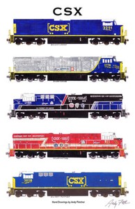 CSX Locomotives with CSX 1776, 911 & 3194 11"x17" Poster by Andy ...