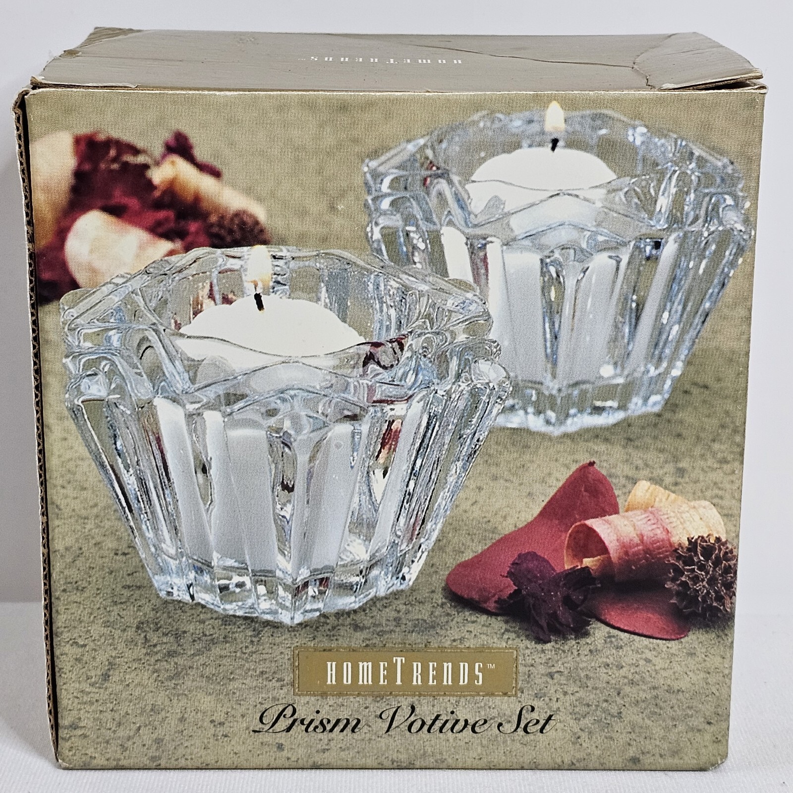 Prism Votive Set of 2 Crystal Glass Holders & Candles New In Box Home ...