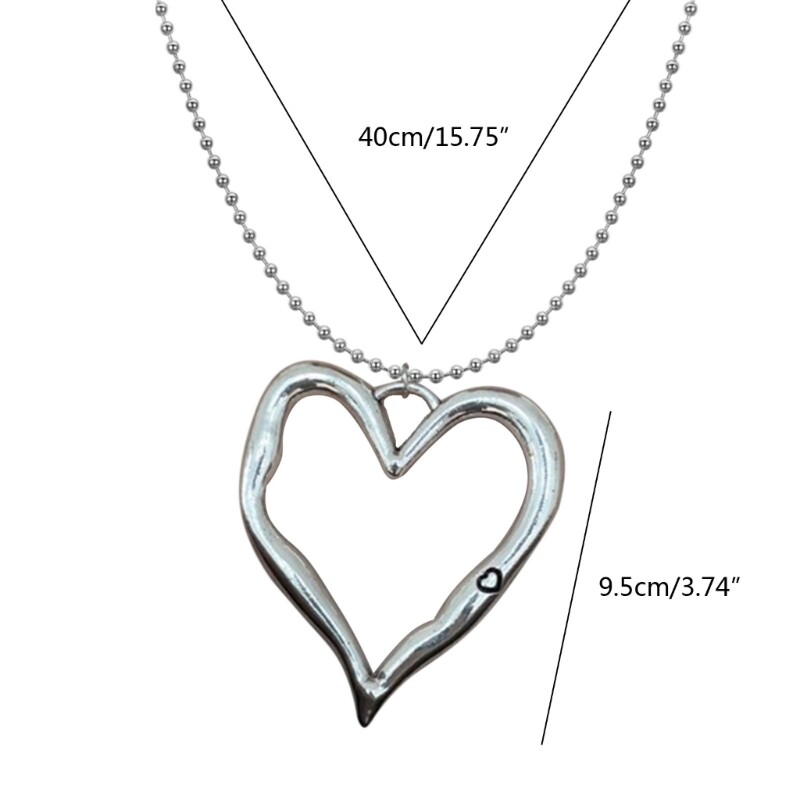Large Abstract Heart Pendant Necklace Ball Chain Neck Chain Fashion ...