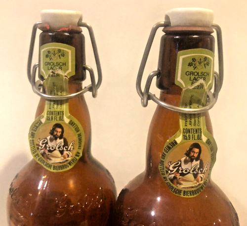 2 Empty Vintage Grolsch Amber Glass Beer Bottle Ceramic Flip Top Swing ...