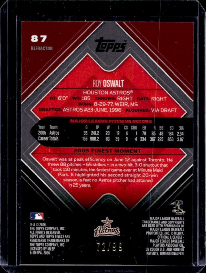 2007 Finest Roy Oswalt Black Refractor #72/99 Astros | eBay