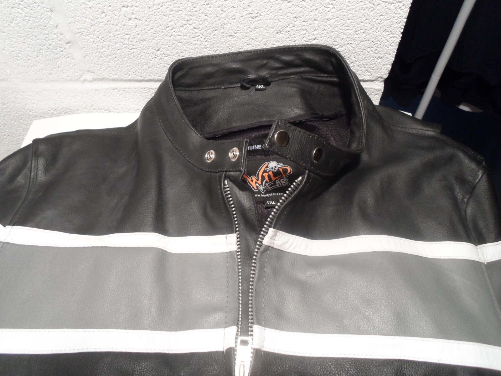 Wild Wear Black Leather Motorcycle Jacket Gray and White Stripes 4XL ...