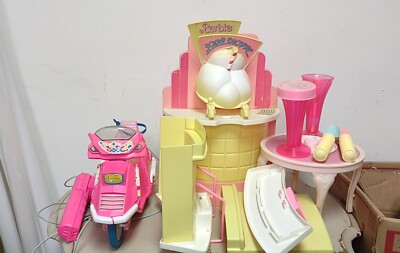 Lot: Vtg Barbie Remote Control Scooter & Soda Shoppe Parts & Table - AS ...