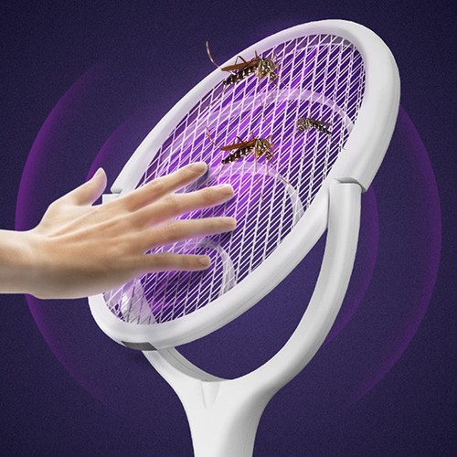 Rotating Head Rechargeable Fly Swatter Electric Fly Swatter Racket Bug ...
