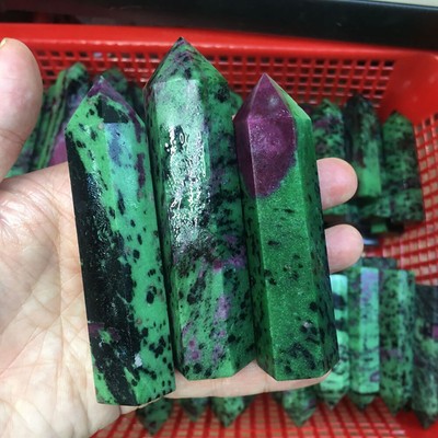 2Pcs Natural Ruby Zoisite Point Obelisk Tower Quartz Crystal Wand 50 ...