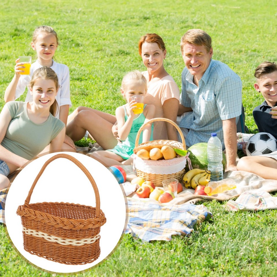 Handheld Woven Basket Picnic with Handles Outdoor Storage Fitted ...