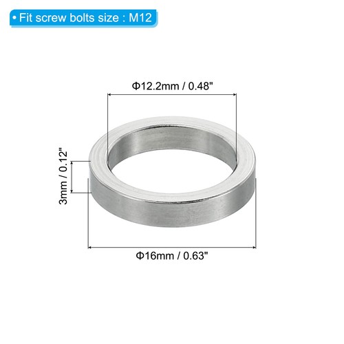 M12 Stainless Steel Spacers, 5 Pcs Metal Spacer 12.2mm ID x 16mm OD x ...