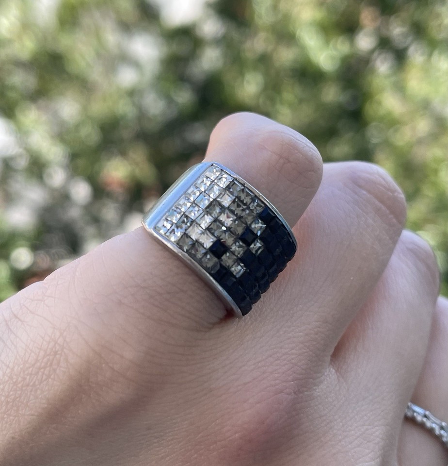 Sterling Silver Crystal ombre effect Block Set Wide Band Ring | eBay ...