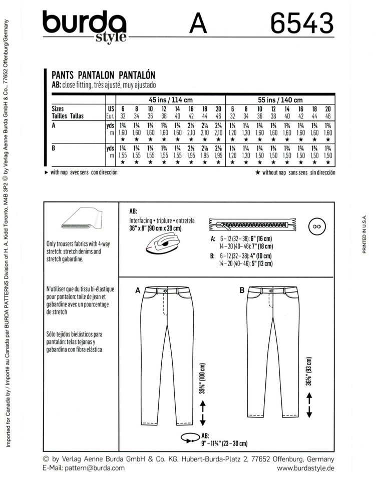 Burda 6543 Skinny Cigarette Pants w Hip Yoke Pockets, Belt Carrier Sz 6 ...