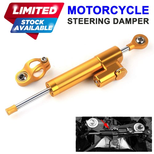 GOLD Universal Motorcycle CNC Adjustable Steering Damper Stabilizer Top ...