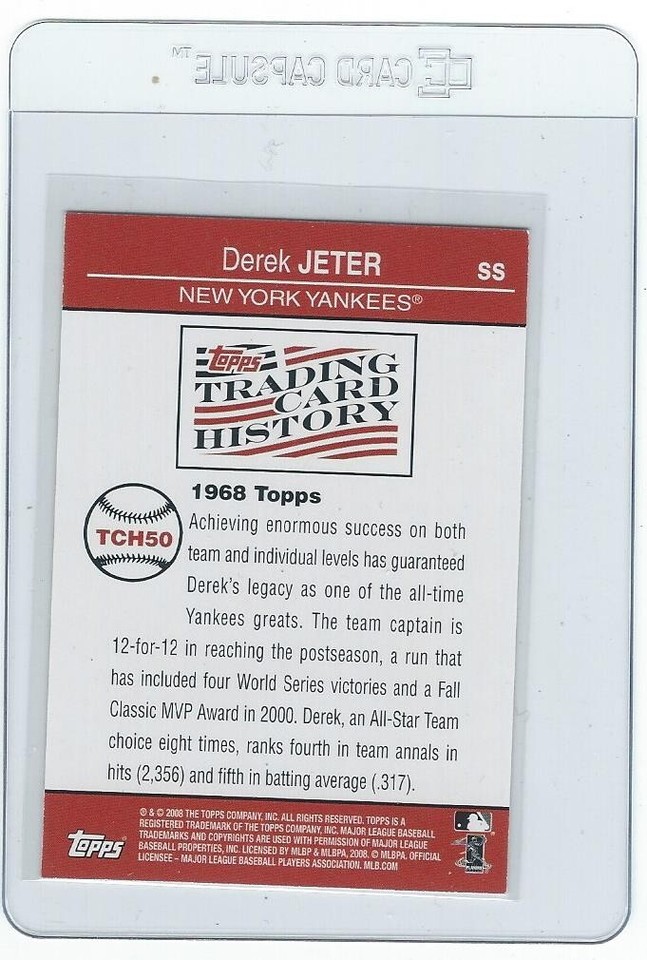 2008 Topps Derek Jeter Topps Trading Card History HOF # TCH50 card ...