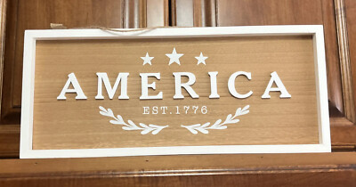 America Est. 1776 Box Frame SIGN Americana Shelf Decor USA July 4th ...